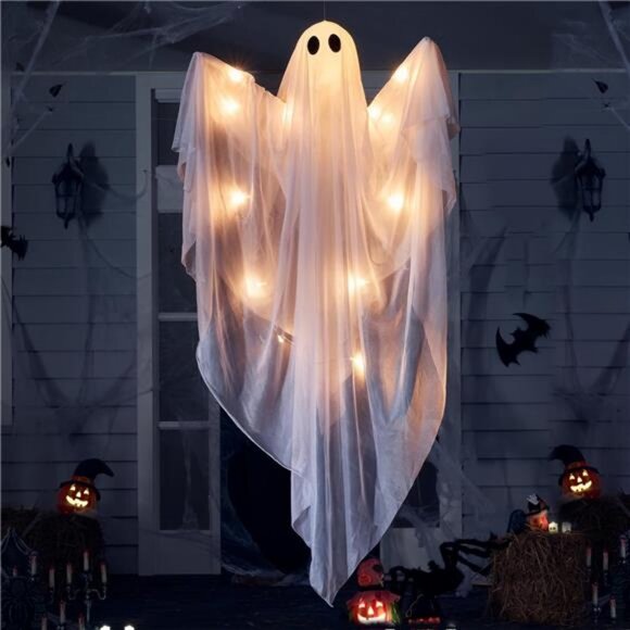 Holiday | Halloween Hanging Light Up Ghost With Spooky Warm White ...